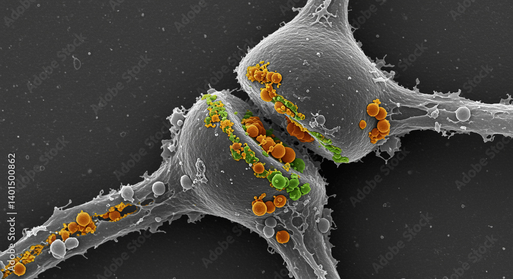 Synapse cell structure with neuron shows microscopic view of brain cell ...