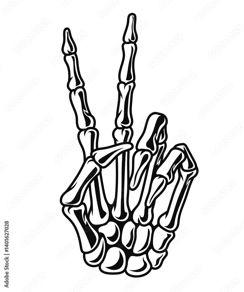 Skeletal hand shows peace sign with fingers on transparent PNG ...