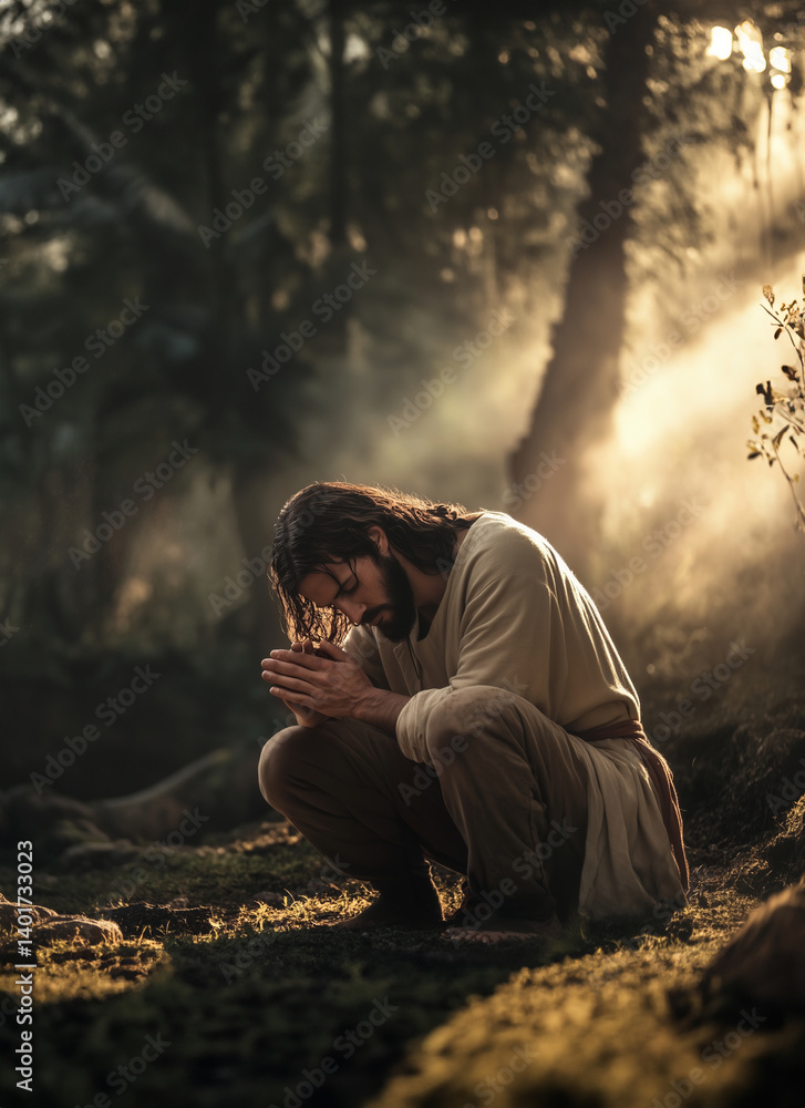Holy Thursday. Jesus praying in Gethsemane. Easter Stock Illustration ...