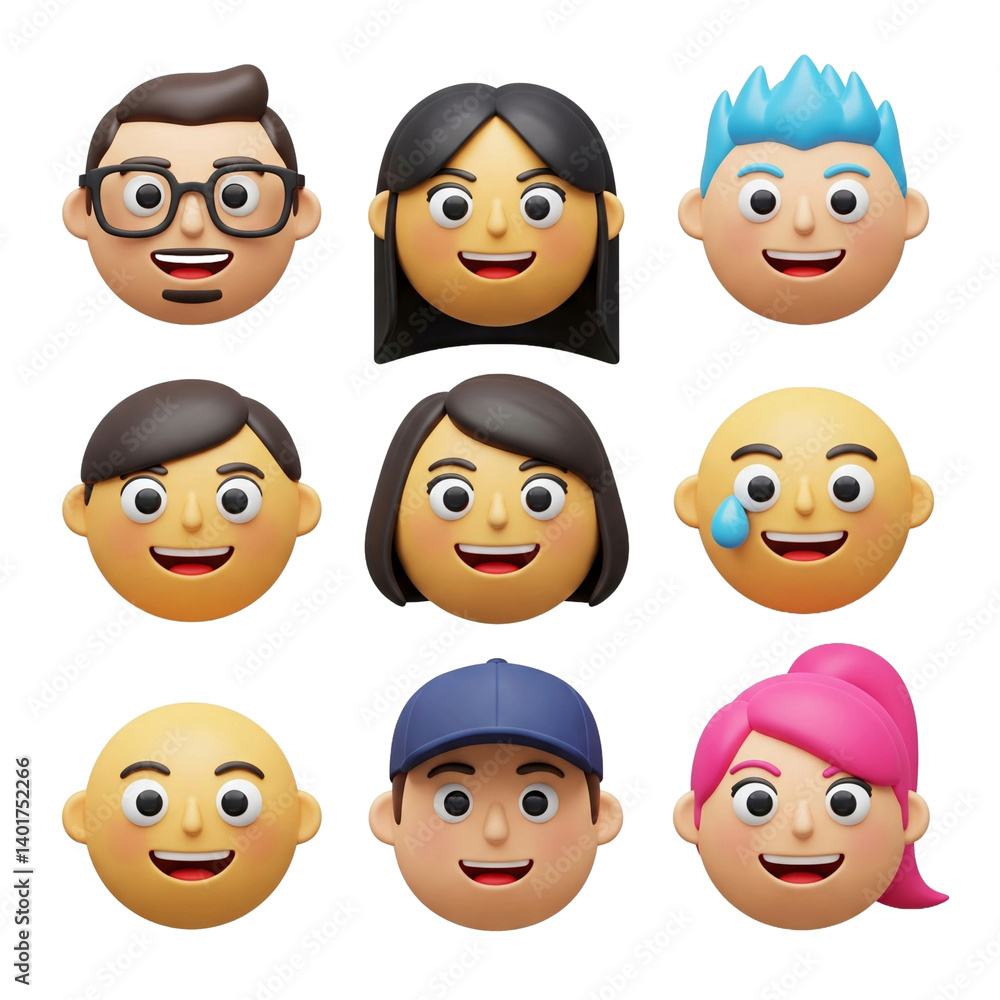 Set de personajes caricaturescos en 3D con estilos diferentes ...