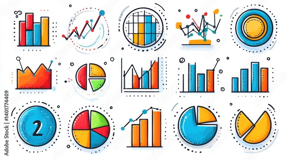 Collection of various data visualization icons and infographic elements ...