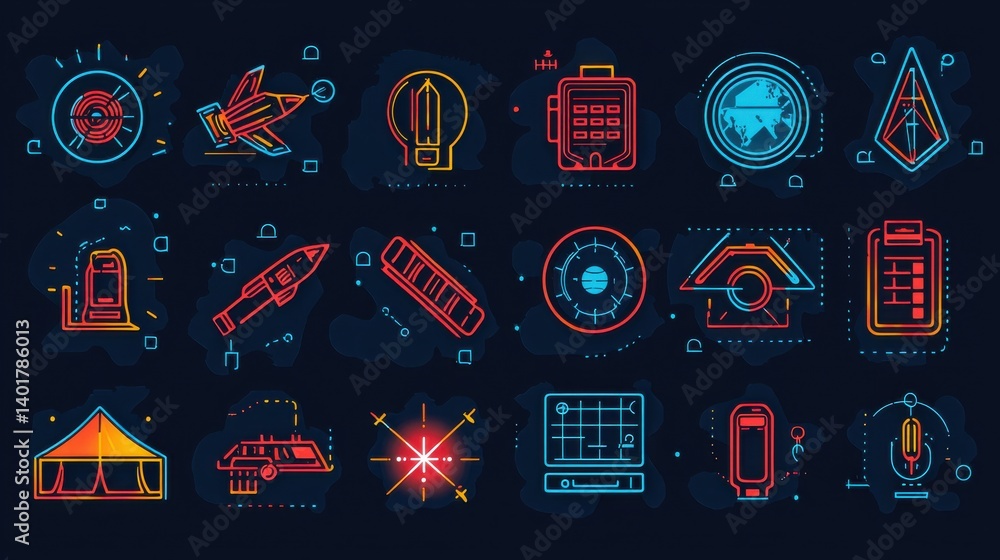 This image showcases a set of 15 linear icons that represent various ...