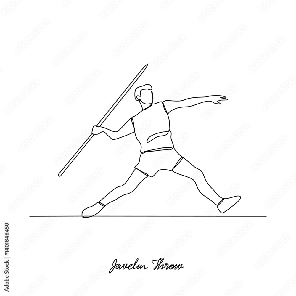 One continuous line drawing of a Javelin Throw vector illustration ...
