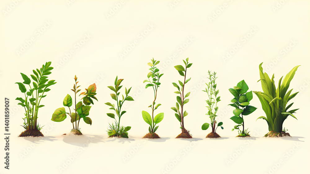 Plant growth stages from seed to mature plant. Seedling evolution ...