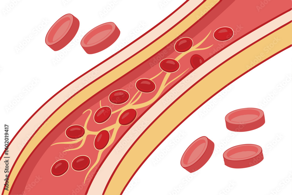 28 Medical illustration, cross-section of blood vessels, red blood ...