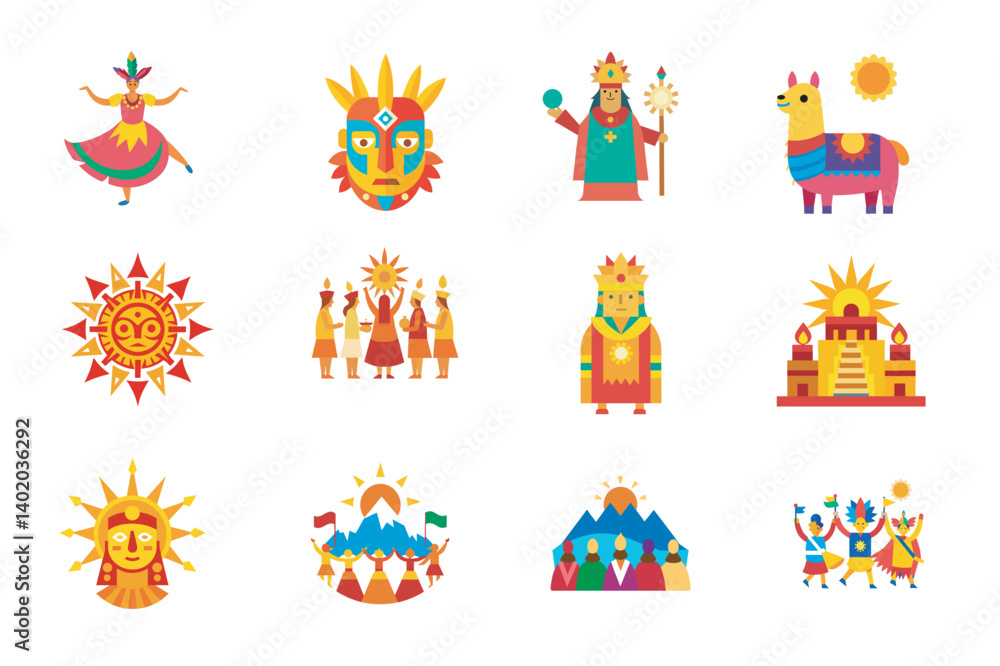 Inti Raymi Icon Collection – Colorful Andean Festival Symbols, Vibrant ...