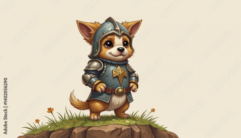 The warrior puppy, standing upright on its hind legs, embodies both ...