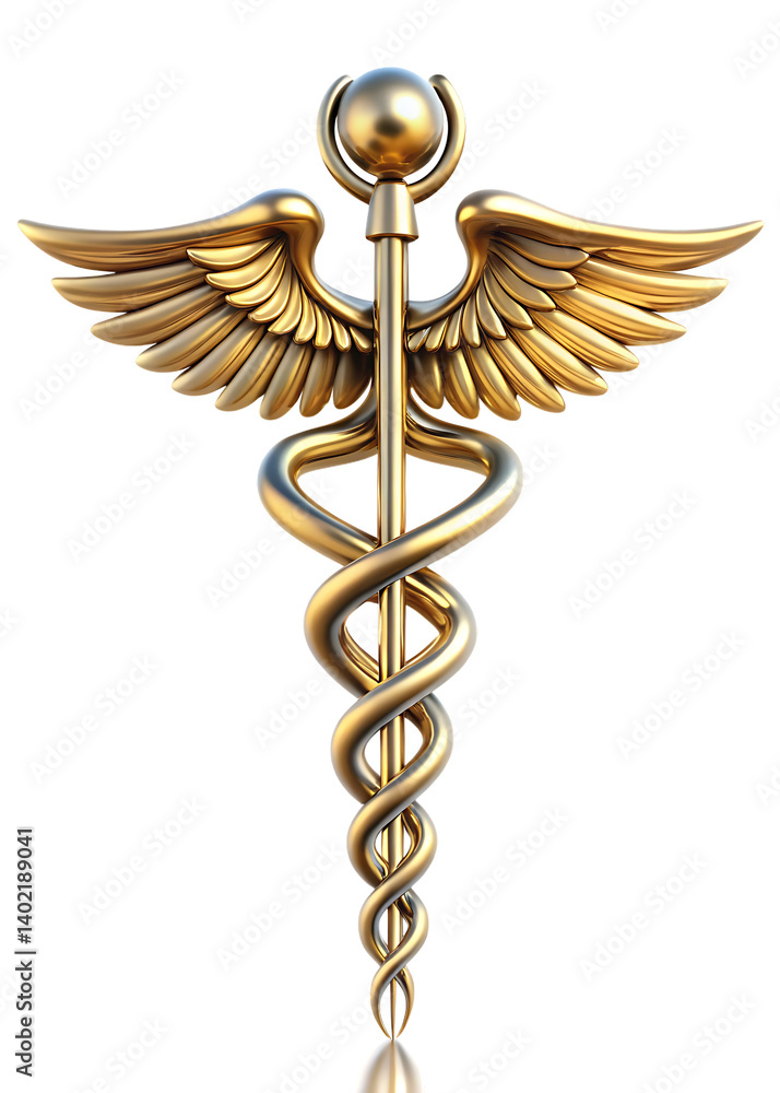 golden caduceus medical symbol isolated on transparent background Stock ...