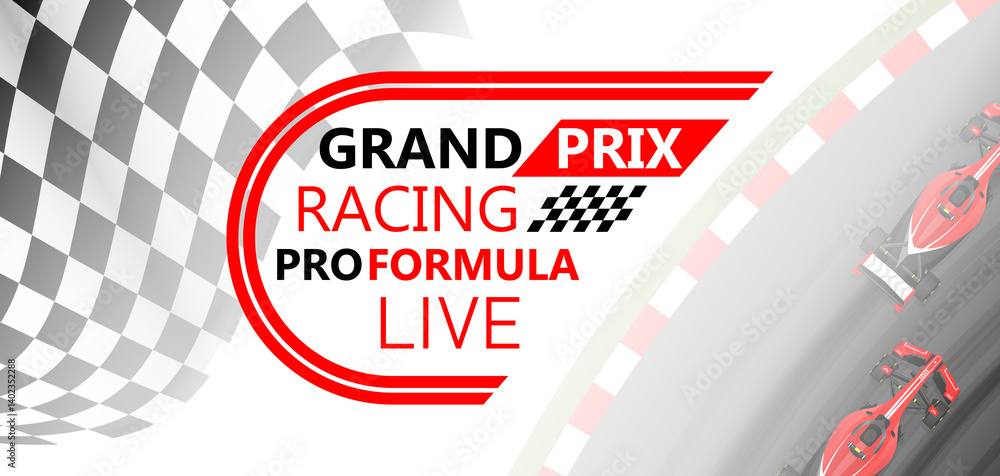 Grand Prix Race flag background. Racing pro cars bolide racecar on ...