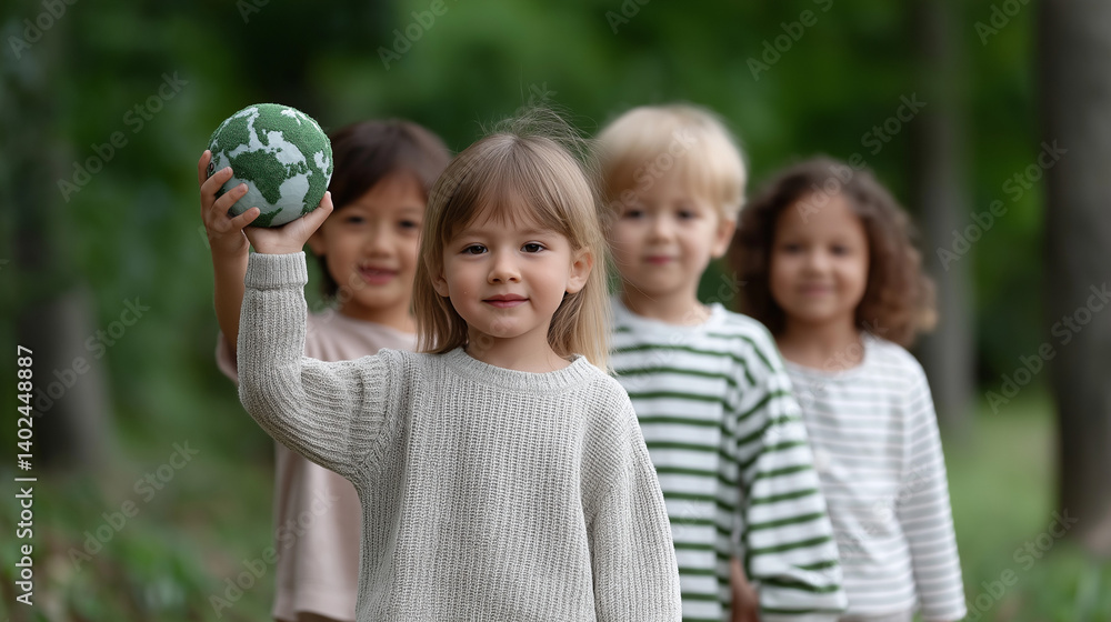 Stock-Foto „4K resolution image, children lifting Earth model with ...
