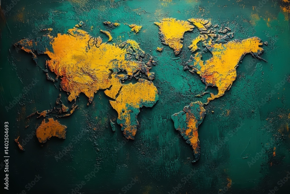 Colorful world map relief display showcases continents and oceans on ...