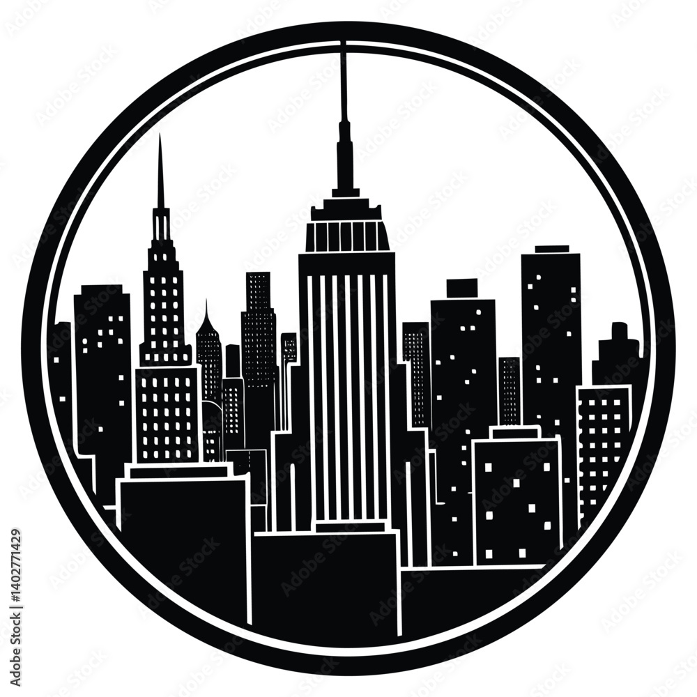 Black and White New York City Skyline Vector Illustration | NYC ...