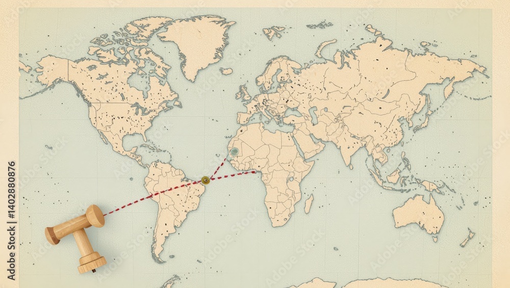 Great depression concept. Vintage world map with a pin highlighting a ...
