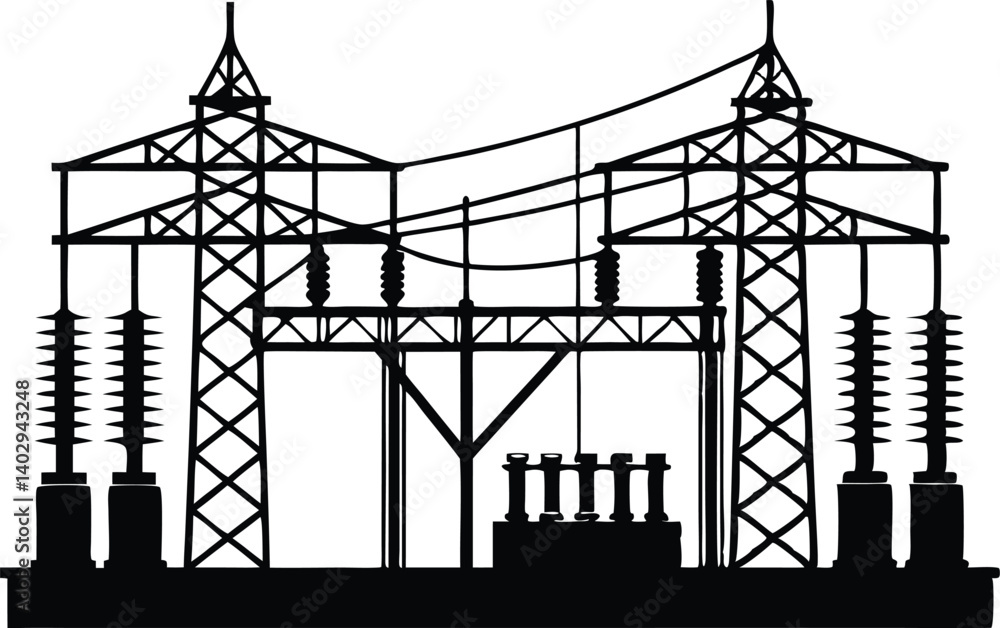 Electrical Substation Silhouette Illustration Of Power Distribution ...