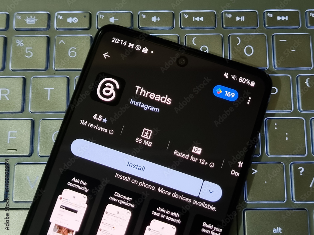 Threads App install from Play store on Android smartphone with screen ...