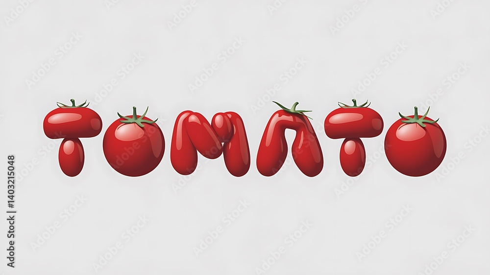 Tomato typography food art design with realistic 3d vegetables and ...