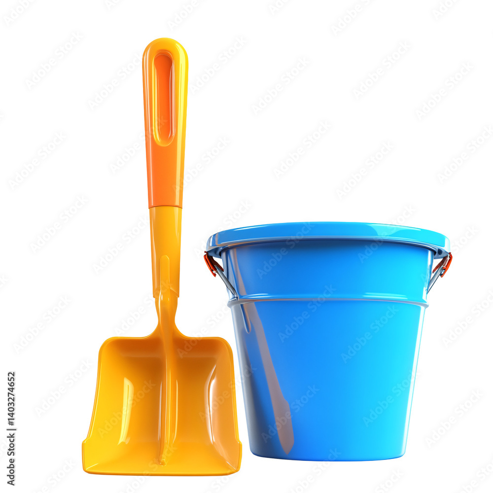 Beach Bucket and Shovel: A vibrant blue beach bucket and a sunshine ...