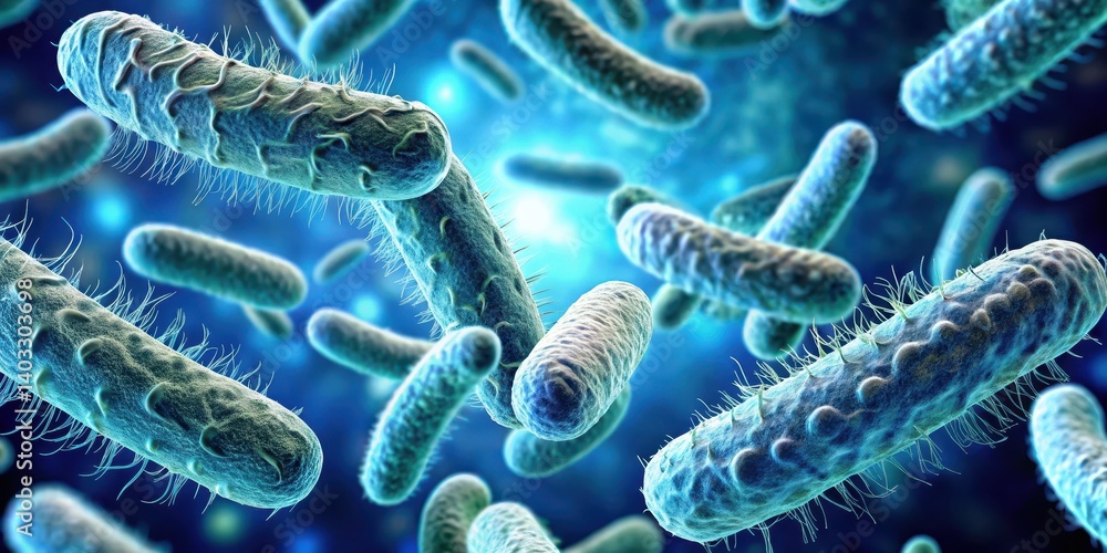 Bacteria E Coli under microscope with chain like structure and single ...