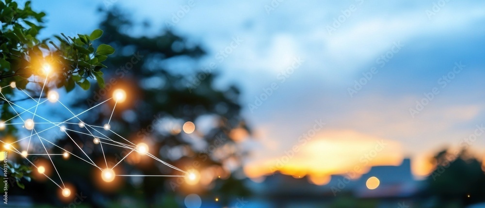 An illuminated, technologically advanced smart city with integrated ...