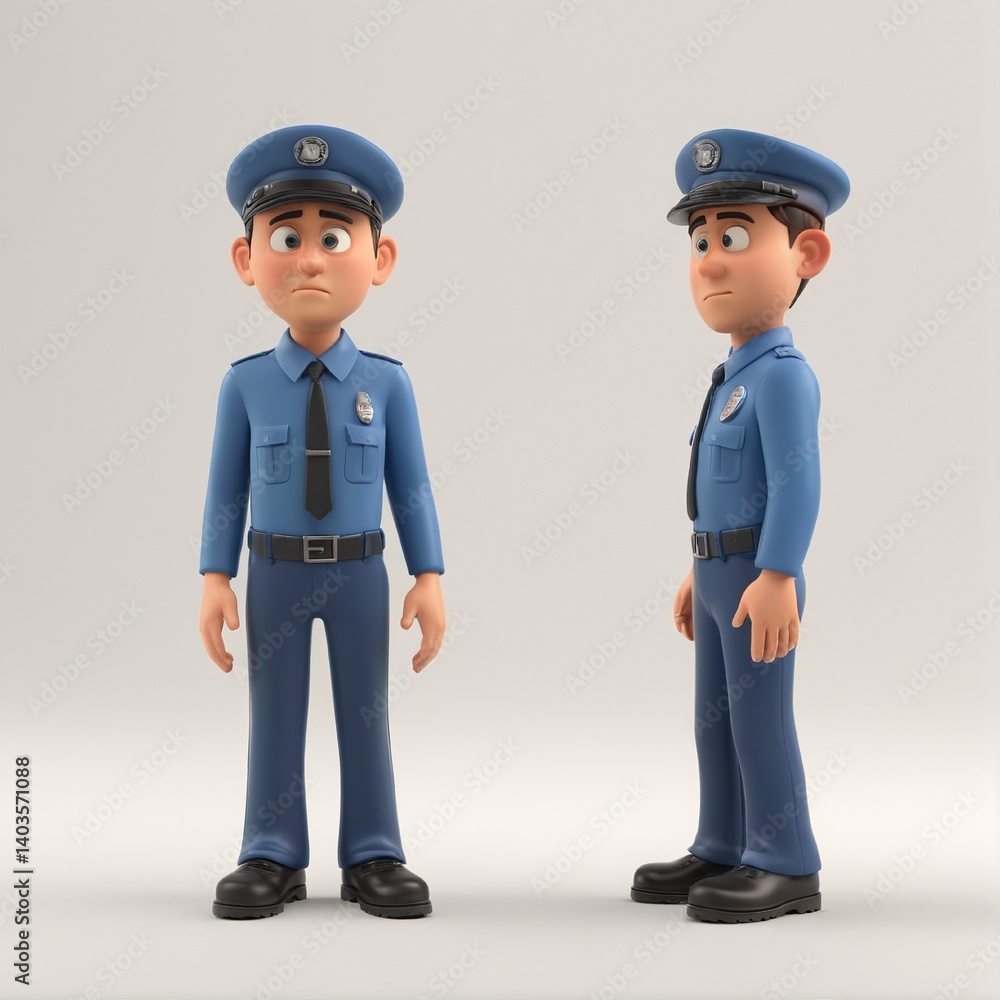 Cartoon Policeman in Blue Uniform with a Slightly Concerned Expression ...