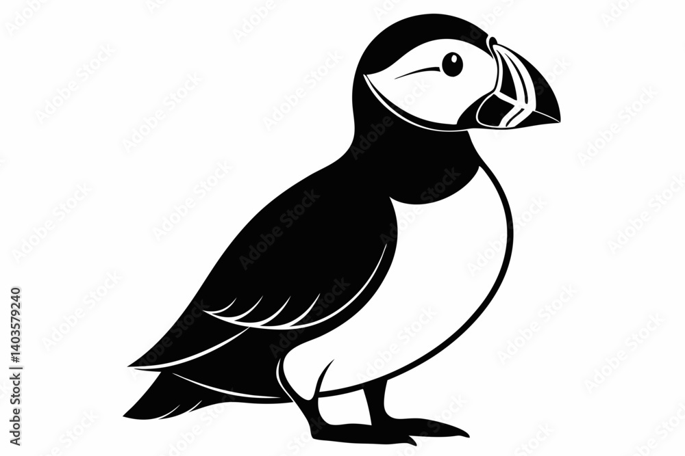 puffin silhouette line art vector illustration with a white background ...