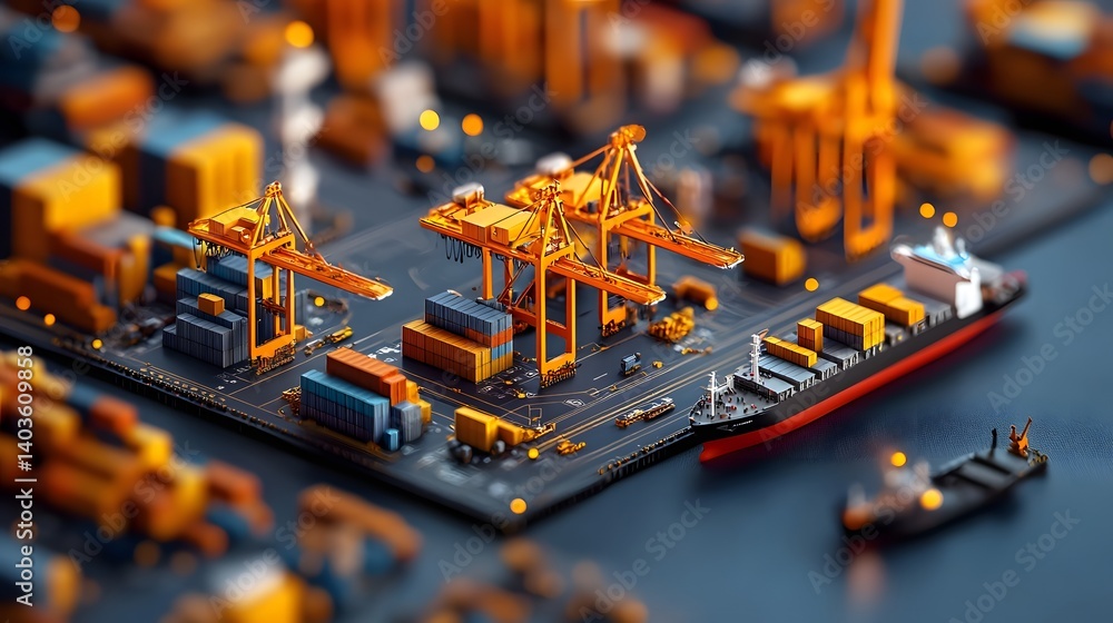 Fully Automated Shipping Dock with Smart Cranes Loading Cargo Ships for ...