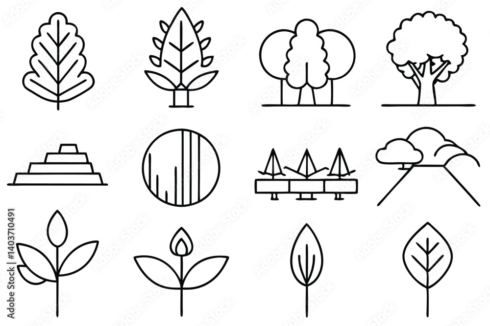 Adobe Illustrator Artworkagroforestry system line art concept for food ...