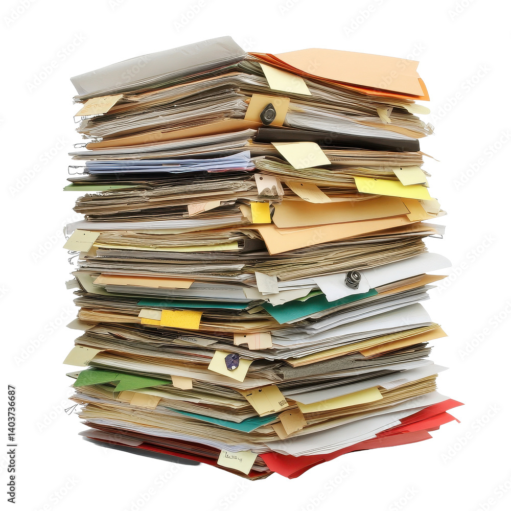 Stacked documents and files on a Transparent background showcasing ...