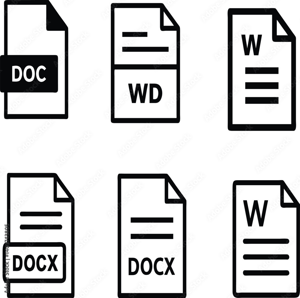 Minimalist document icons set with sharp edges, isolated on a ...