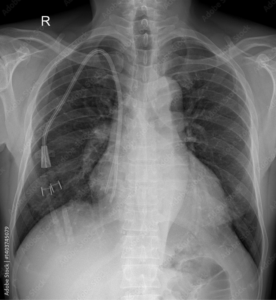 Chest X-ray Showing Central Venous Catheter and ECG Electrodes – AP ...