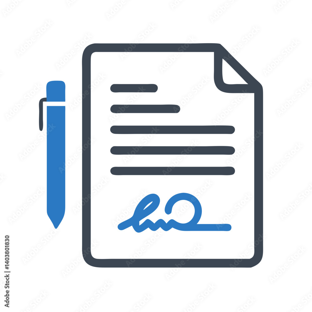 Document icon with signature representing legal and business agreements ...