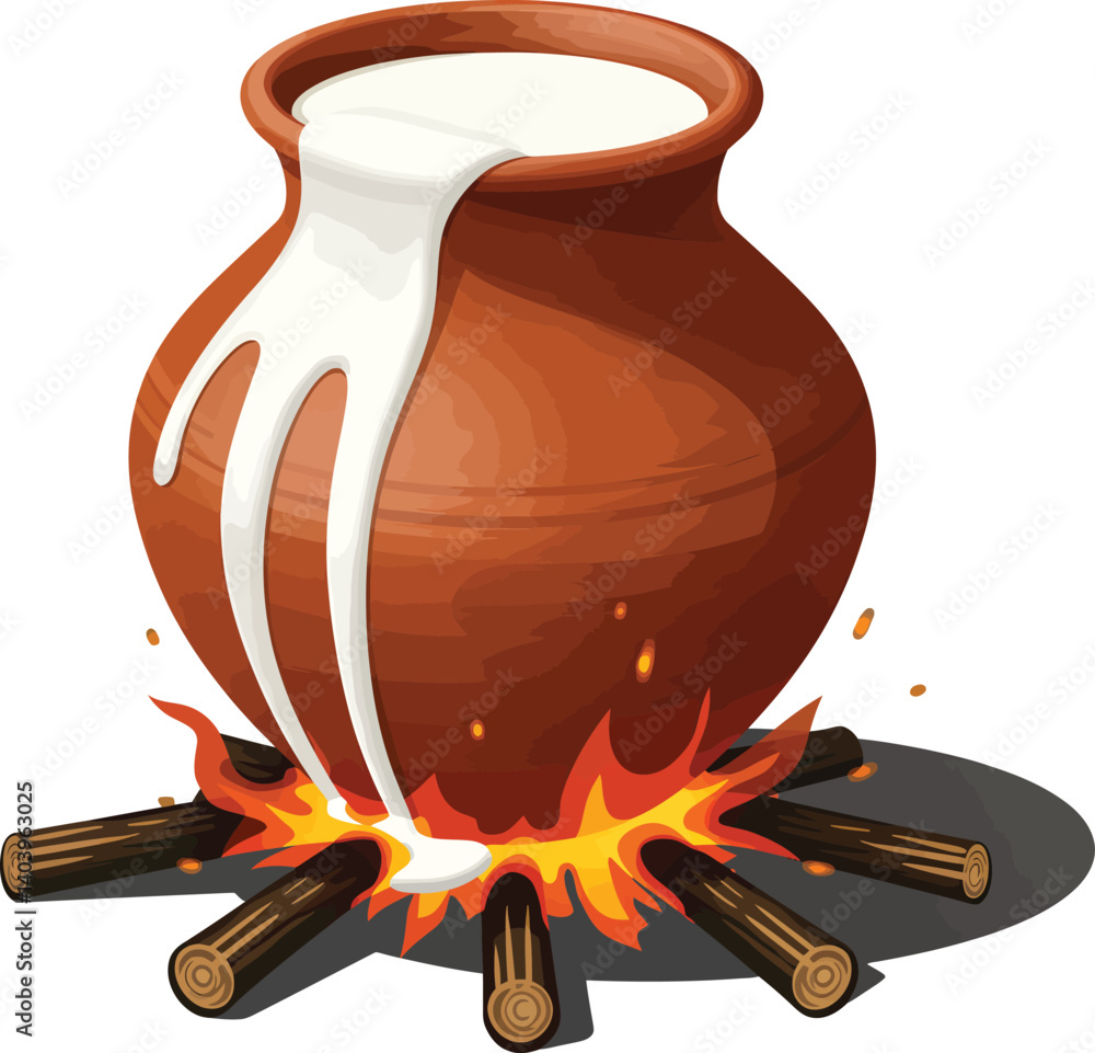 Avurudu Boiling Milk Ceremony with Clay Pot on Firewoodand Rocks,Kiri ...