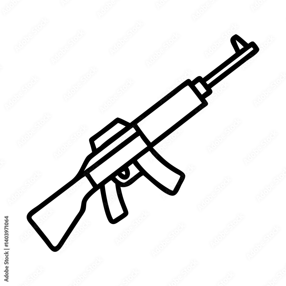 Ak 47 rifle vector illustration outline drawing military assault weapon ...