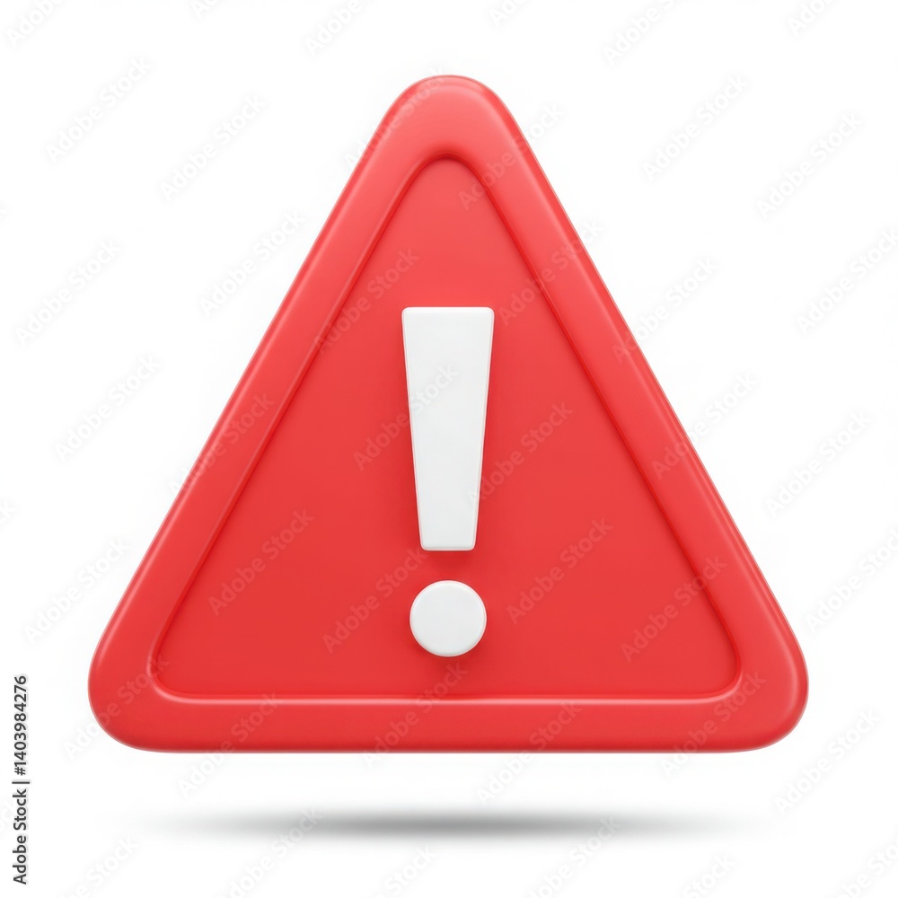 Red warning sign with exclamation mark isolated on white background ...
