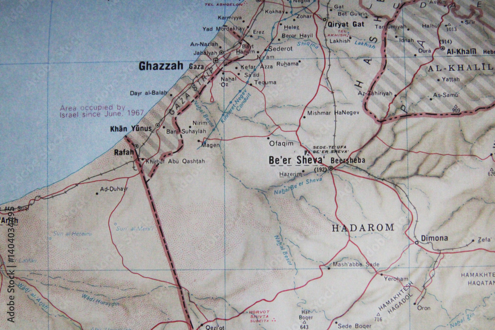 Vintage political map showing Israel, Palestine, and Jordan with major ...
