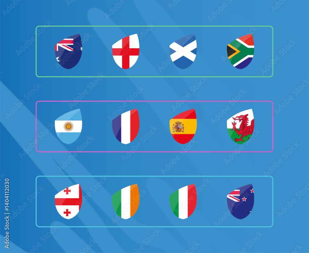 National flags of rugby U20 2025 participants, flags for international ...