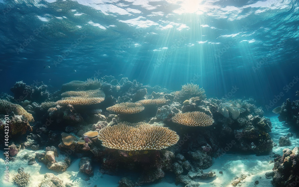 Underwater Scene of Vibrant Coral Reef Gradually Being Destroyed by ...