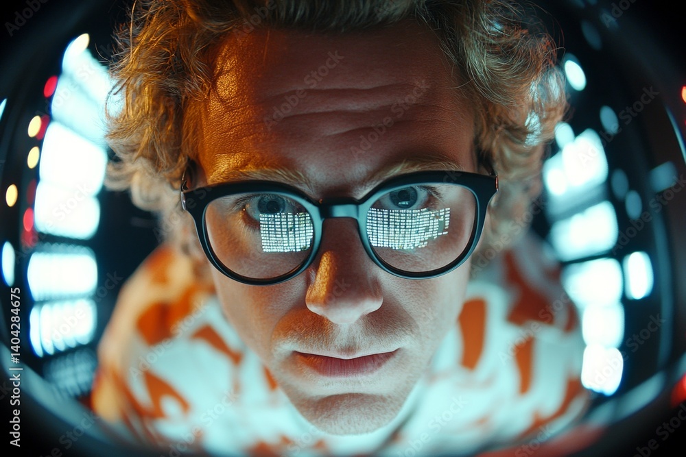 Concept art of it. Nerd caucasian adult man in , infographics ...