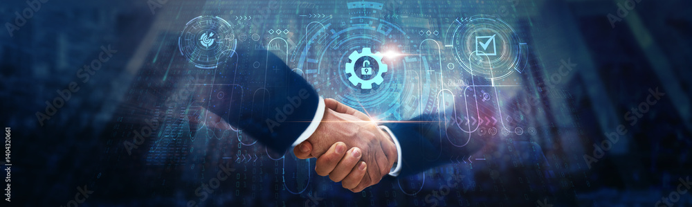 Access Management: Businessman handshake on digital interface and ...