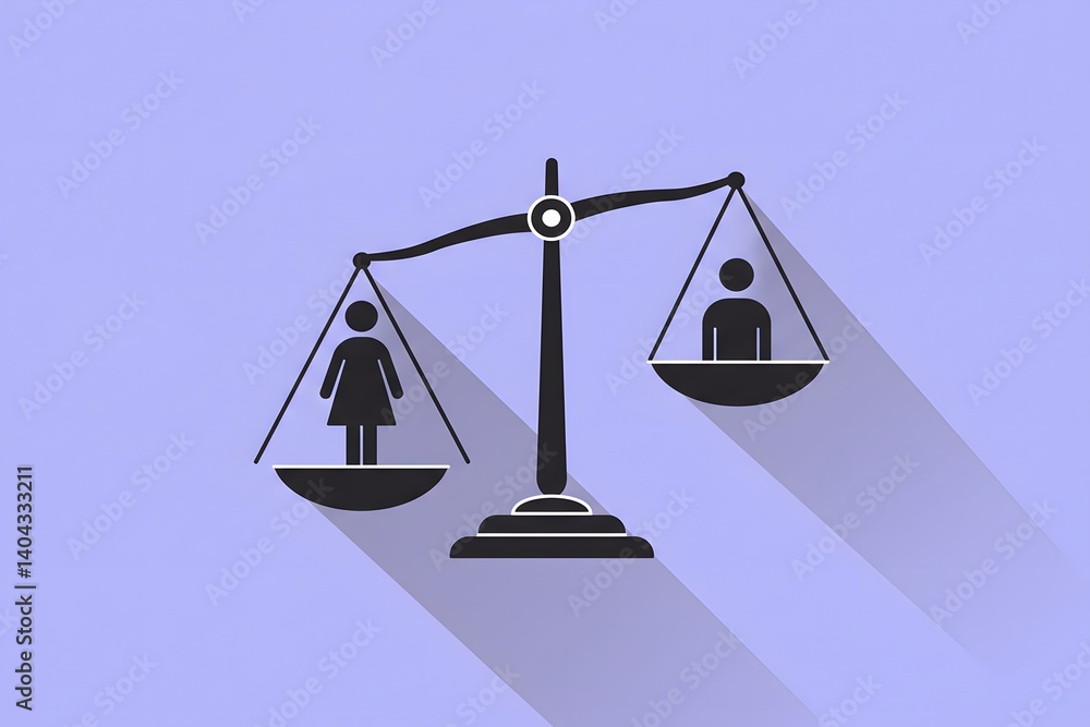 Silhouette of male and female figures balanced on scales symbolizing ...