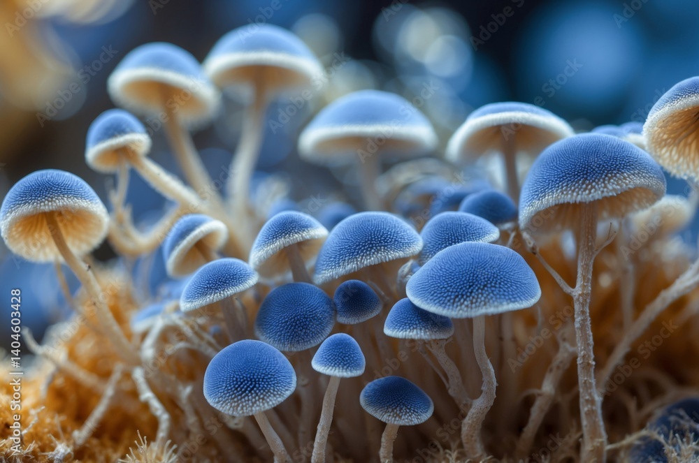 Beautiful blue mushrooms cluster, a macro view capturing fine details ...