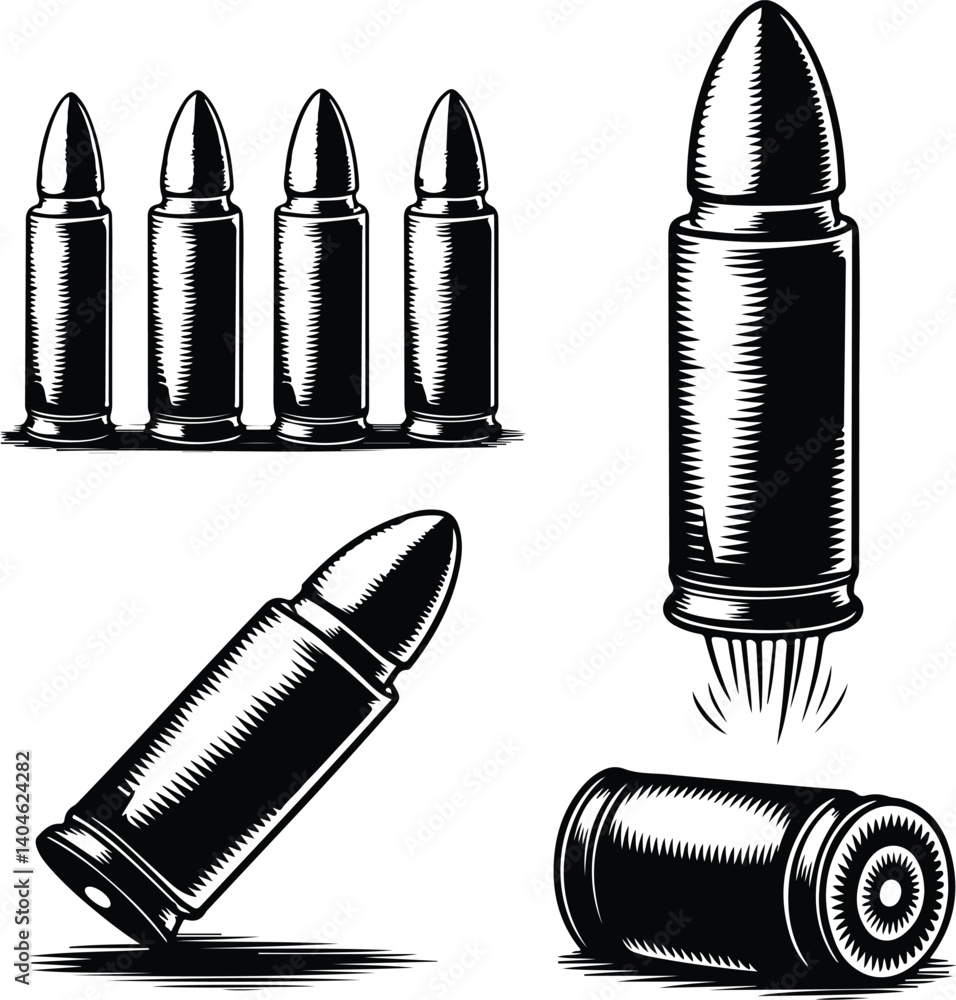 Vector de Stock Combat Cartridge Silhouette Set | Ammo Bullet Vector ...