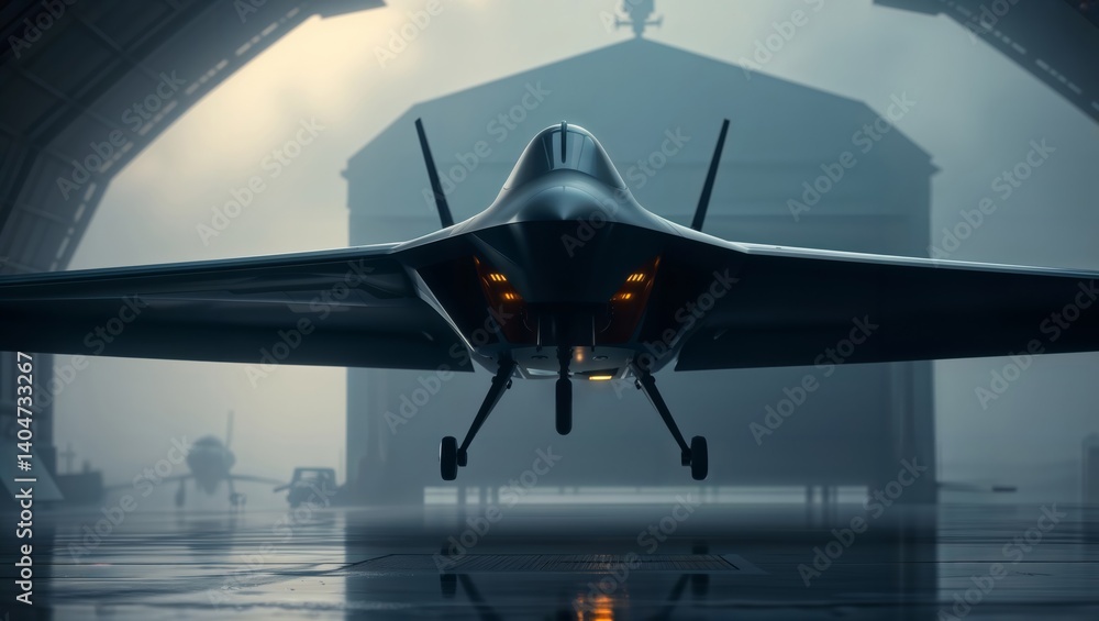 Foto de Stock Stealth Drone Hangar. An advanced stealth drone with ...