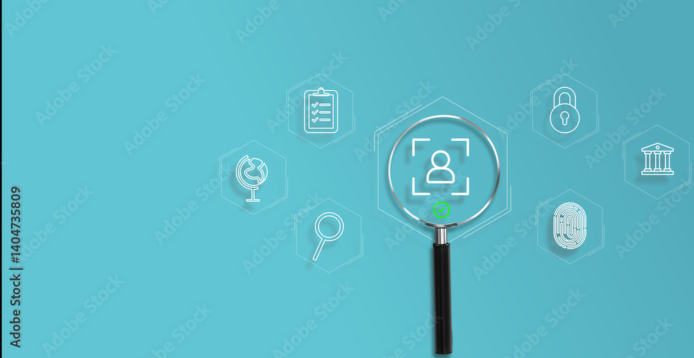 Magnifying glass focus on KYC compliance interface with the user. Know ...