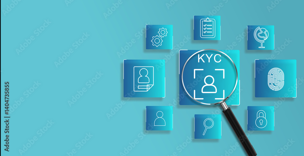 Magnifying glass focus on KYC compliance interface with the user. Know ...