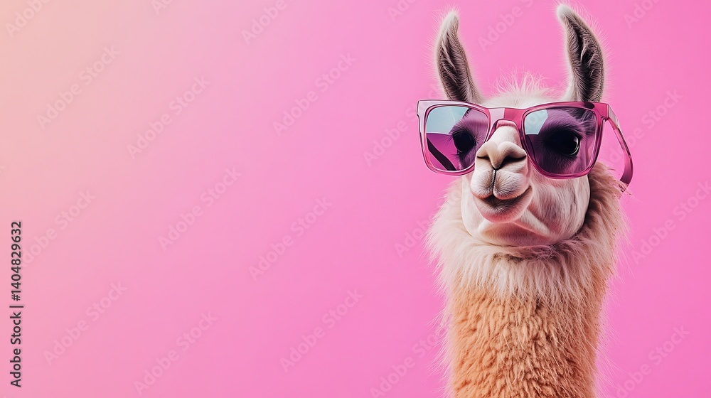 Photo Stock Cool llama with sunglasses on pink background animal ...