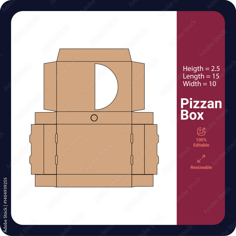 เวกเตอร์ Stock Pizza box dieline for packaging template 100% editable ...