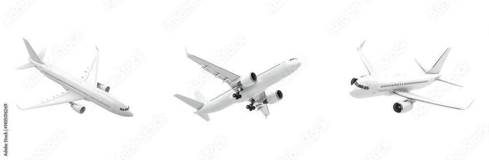 3D render of a white airplane flying, simple design, isolated on a ...