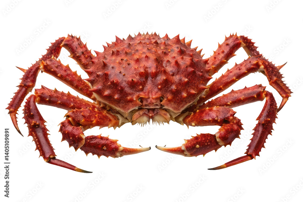 Bright red crab with spiky shell on display in marine environment for ...