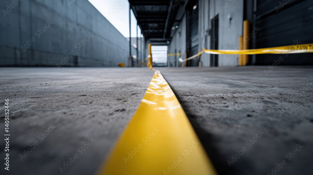 yellow tape line stretches across loading dock floor, creating visual ...